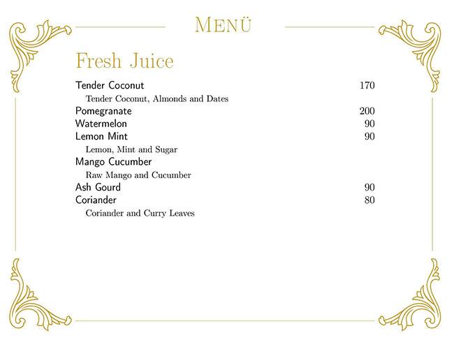 Menu of Fresh, Jakkur, Bangalore