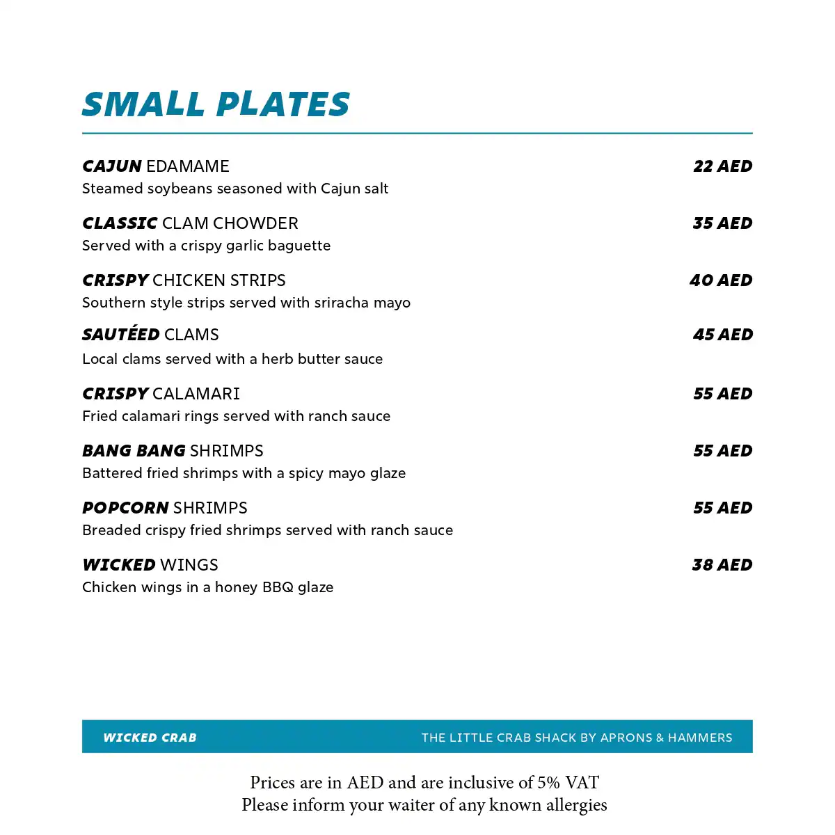 Menu of Wicked Crab, Dubai Hills, Dubai