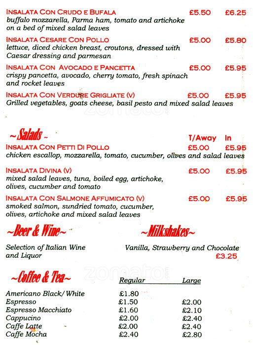 Menu at Caffe Divina Delicatessen cafe, London