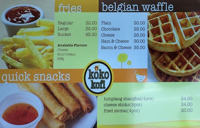 Menu at Koko Kofi cafe, Antipolo