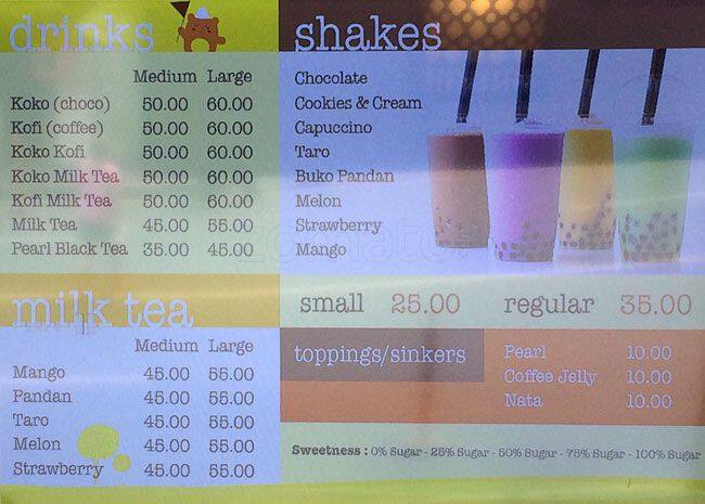 Menu at Koko Kofi cafe, Antipolo