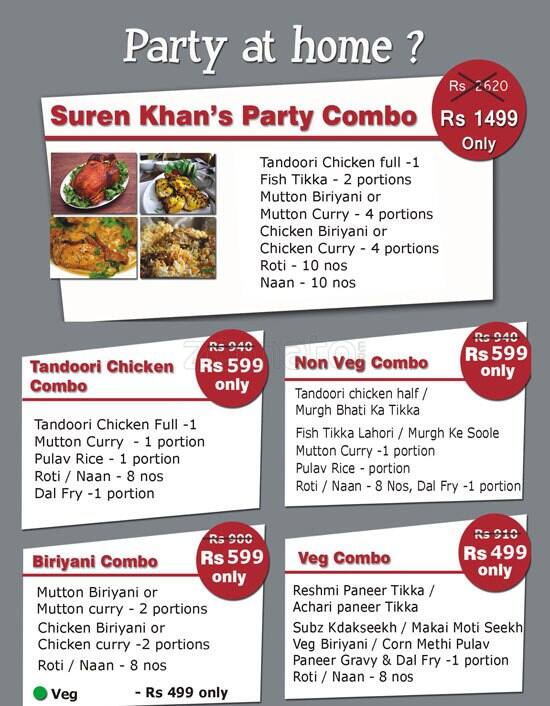 Menu at Suren Khan, Chennai, LB Road