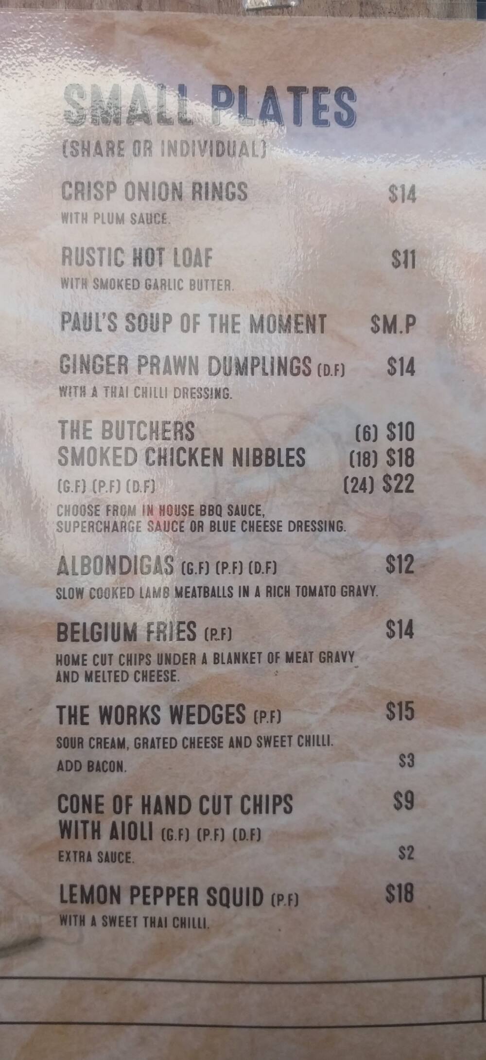 Menu at Butcher and Brewer pub & bar, Lower Hutt