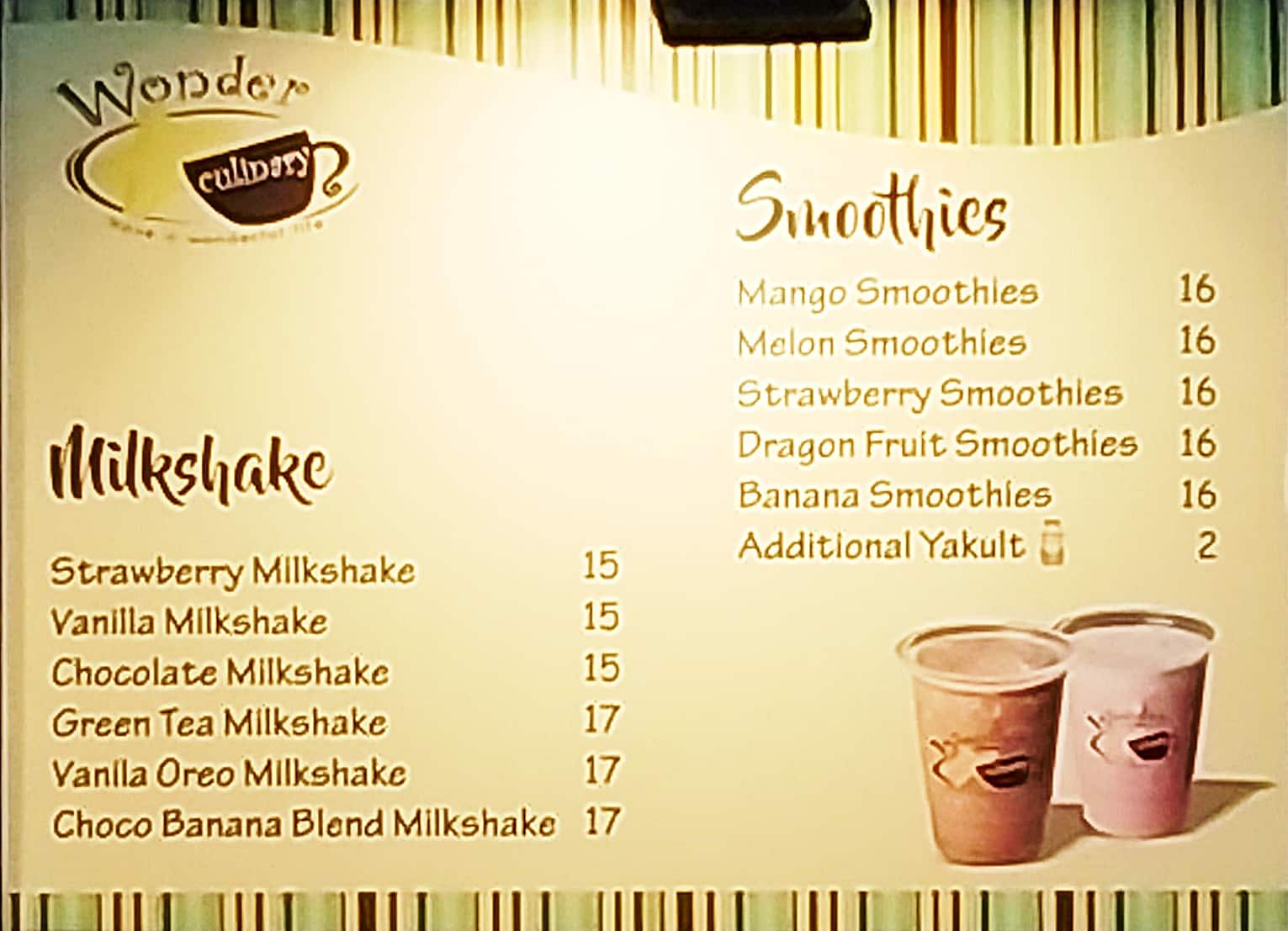 Menu at Wonder Coffee cafe, Jakarta