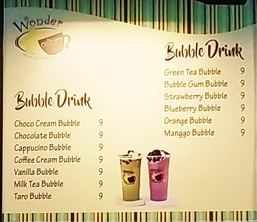 Menu at Wonder Coffee cafe, Jakarta