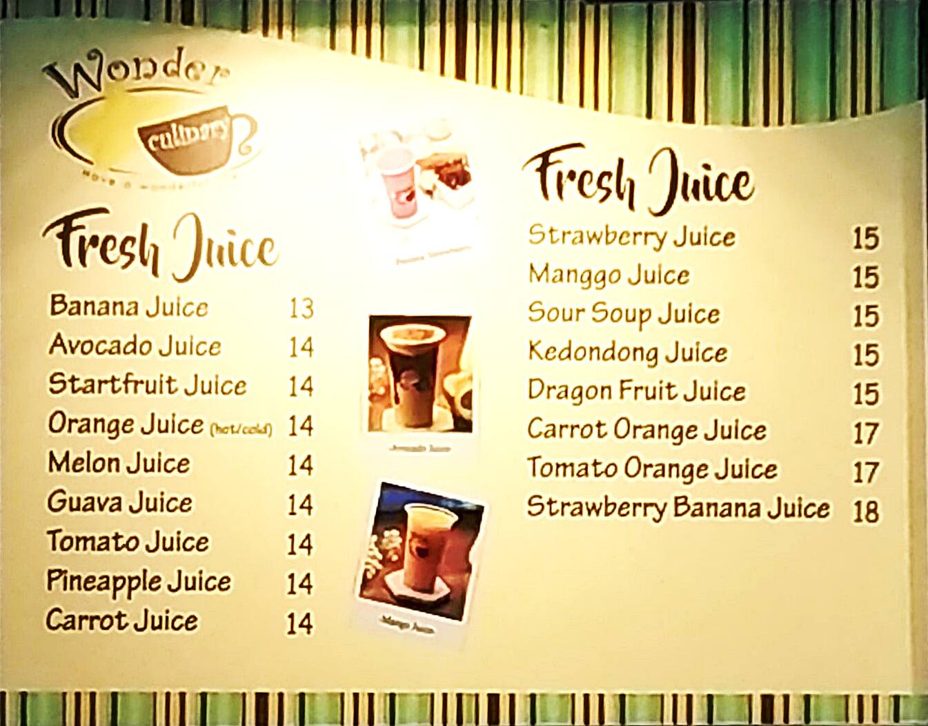 Menu at Wonder Coffee cafe, Jakarta