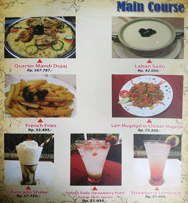 Menu at Al Jazeerah Restaurant, Jakarta
