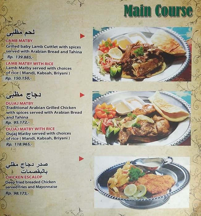 Menu at Al Jazeerah Restaurant, Jakarta