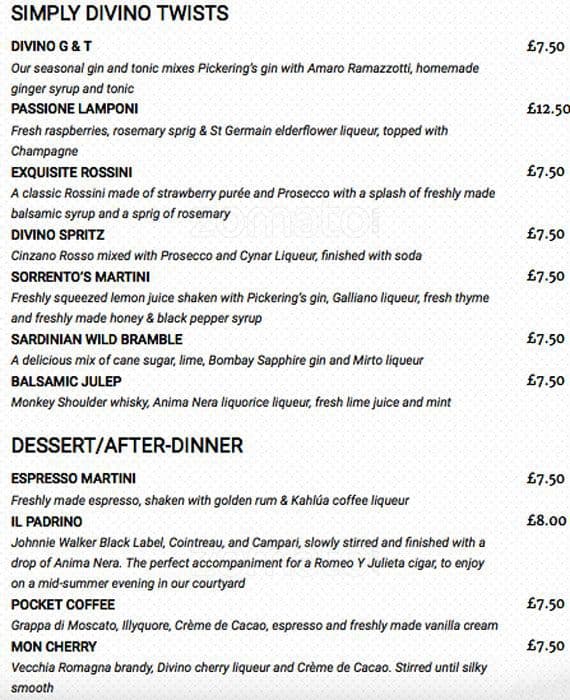 Menu at Divino Enoteca Italian Restaurant & Wine Bar, Edinburgh