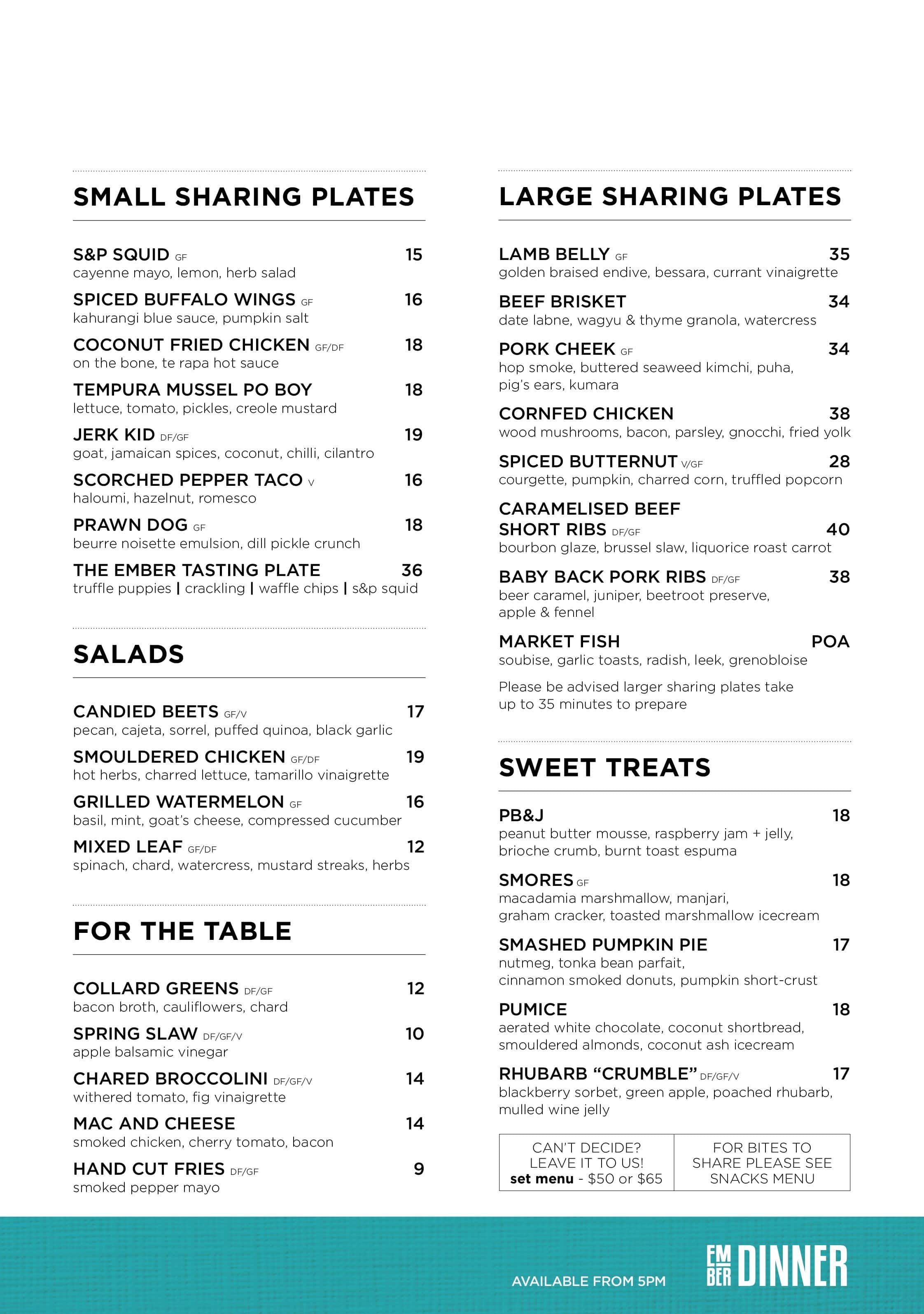Menu at Ember Eatery and Bar, Hamilton