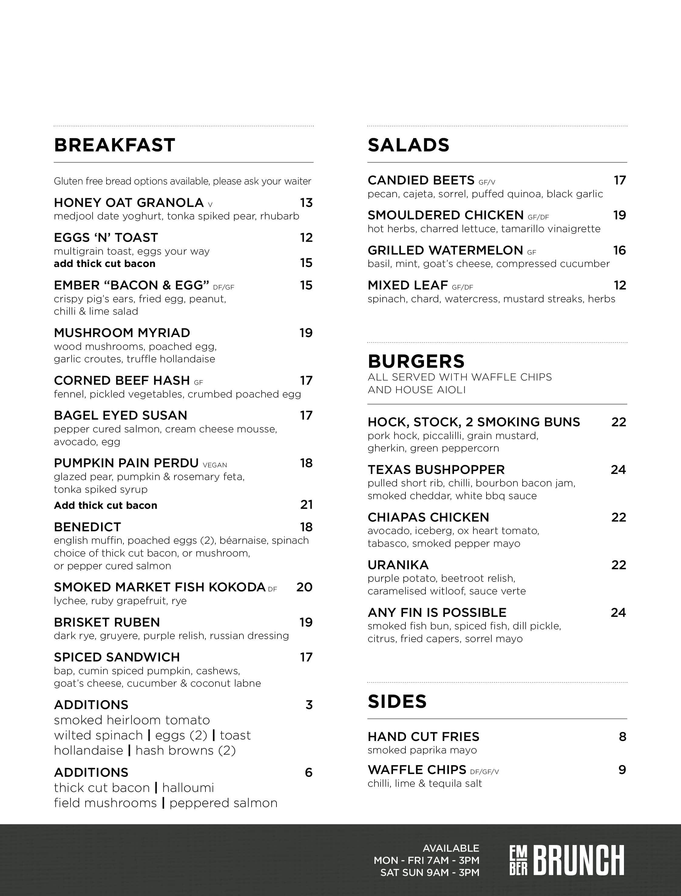 Menu at Ember Eatery and Bar, Hamilton