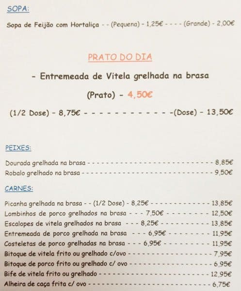 Menu em Tasca do Abílio restaurante, Lisboa, R. de São João da Mata