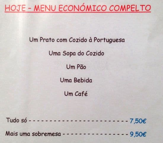Menu em Tasca do Abílio restaurante, Lisboa, R. de São João da Mata