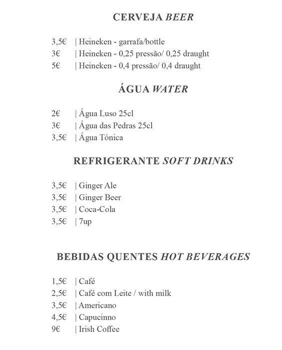 Menu at Double 9 pub & bar, Lisbon