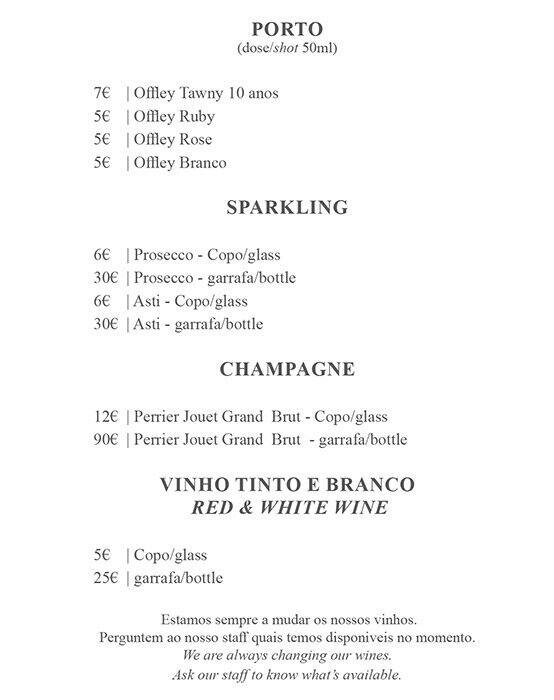Menu at Double 9 pub & bar, Lisbon