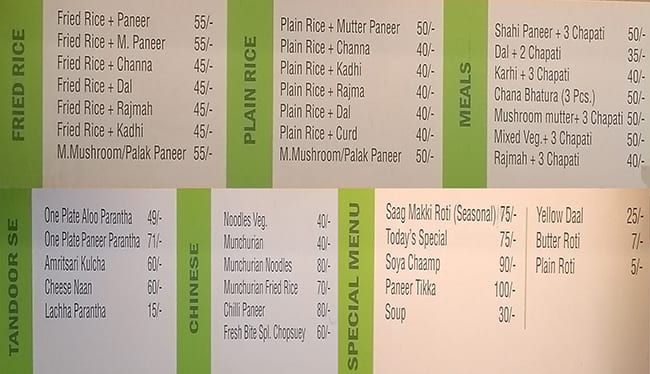 Menu at Fresh Bite, Chandigarh