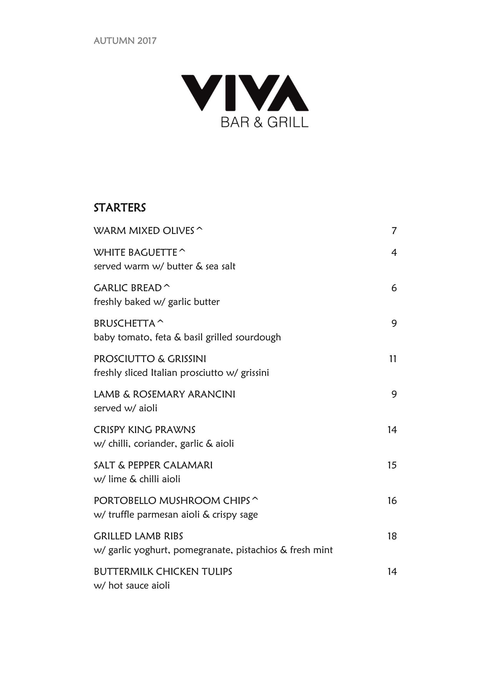 Menu at Viva Grill restaurant, Hurlstone Park