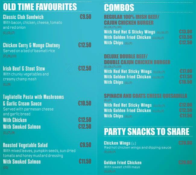 Menu at Lagoona pub & bar, Dublin