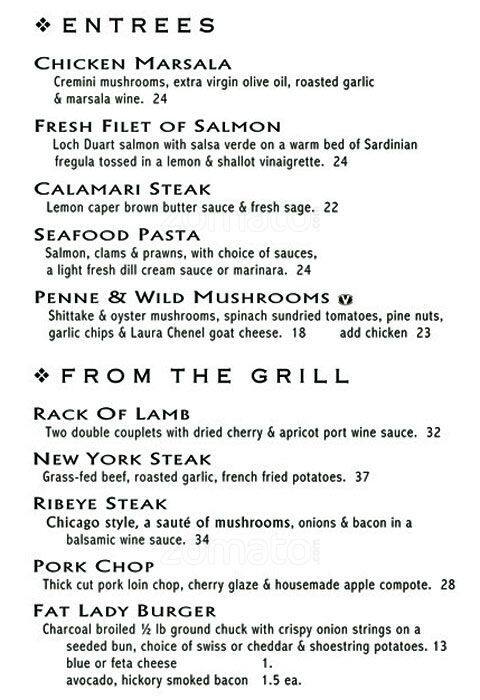 Menu at The Fat Lady Bar & Restaurant, Oakland