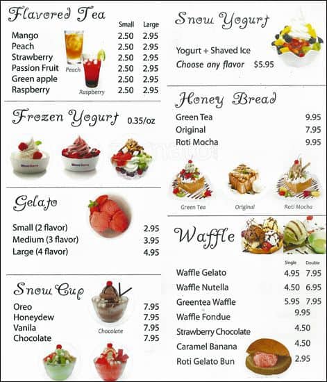 Menu at Honeyberry desserts, San Jose, E Capitol Expy Ste 20