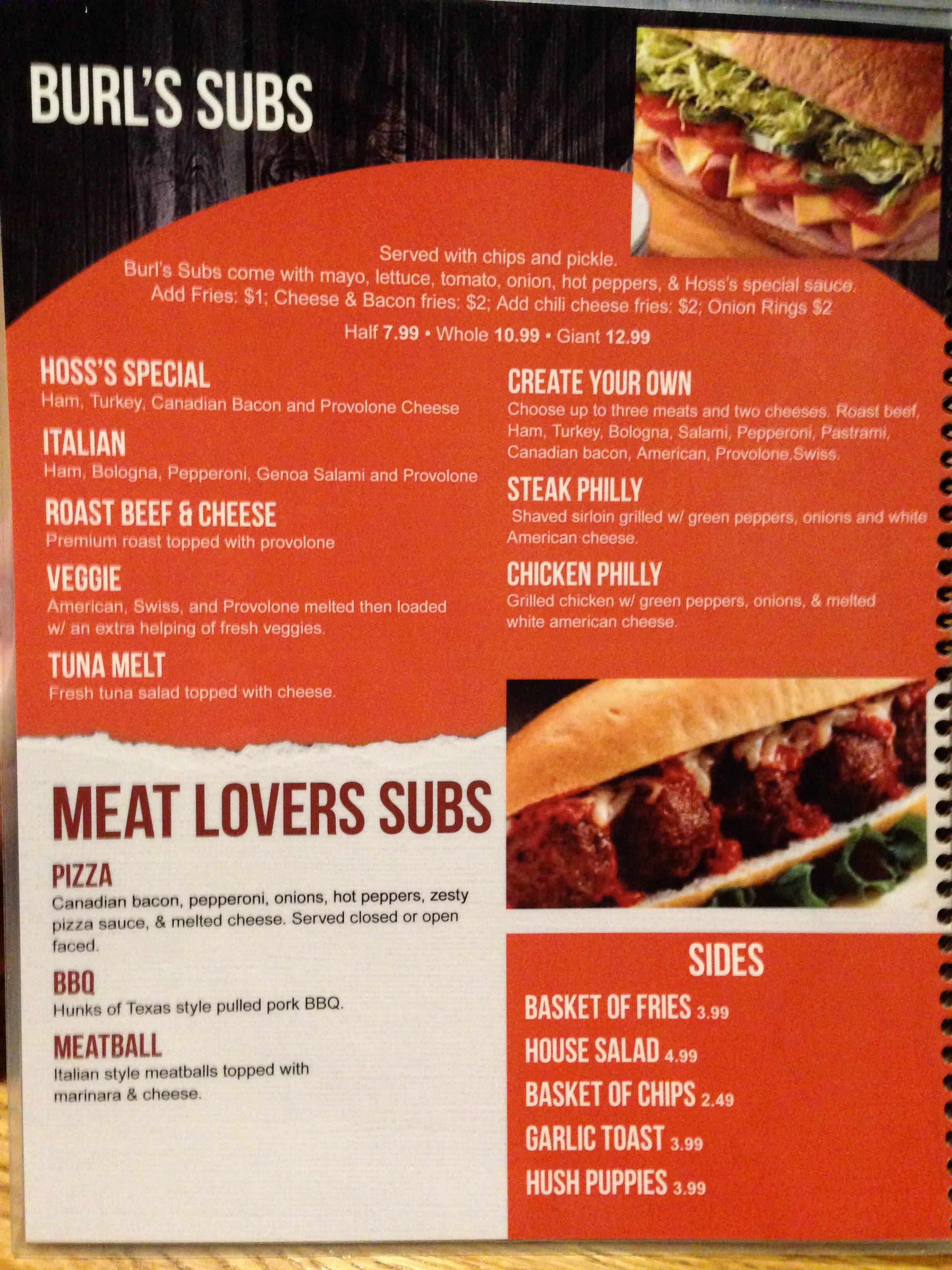 Menu at Hoss's Deli pub & bar, Newport News