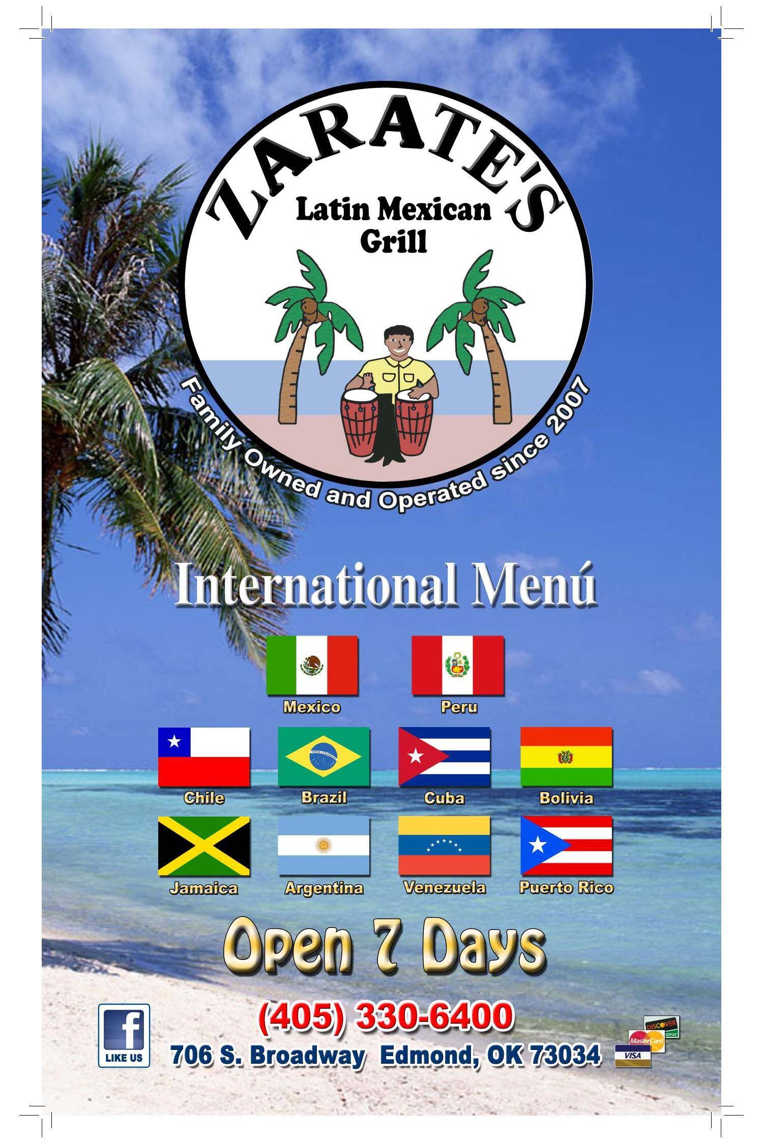 Menu at Zarate's Latin Mexican Grill pub & bar, Edmond