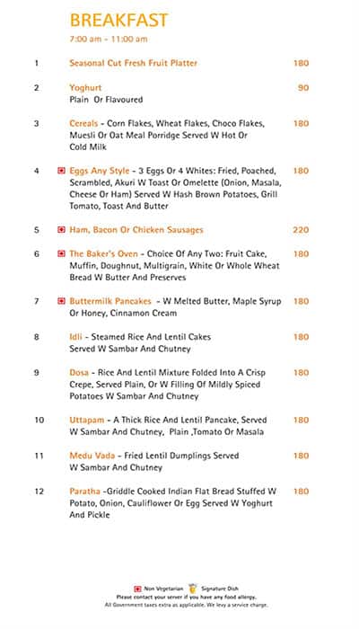 Menu at Citrus Cafe, Candolim, Lemon Tree Hotel