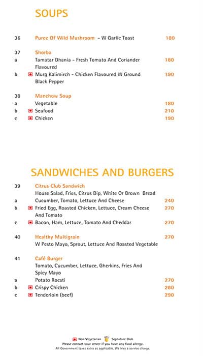 Menu at Citrus Cafe, Candolim, Lemon Tree Hotel