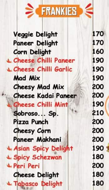 Menu of Sobroso Frankie & Fries, Naranpura, Ahmedabad