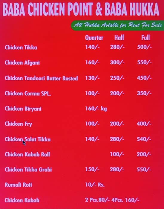 Menu of Baba Chicken Point, Sahibabad, Ghaziabad