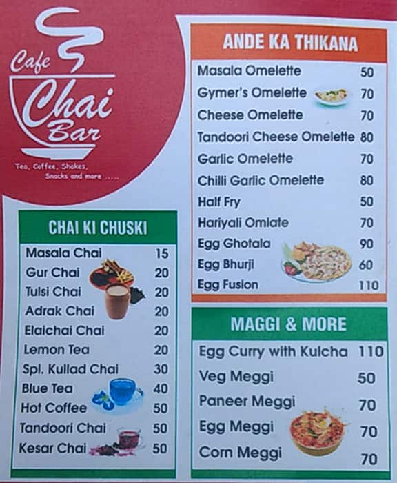 Menu of Cafe Chai Bar, Sector 90, Gurgaon