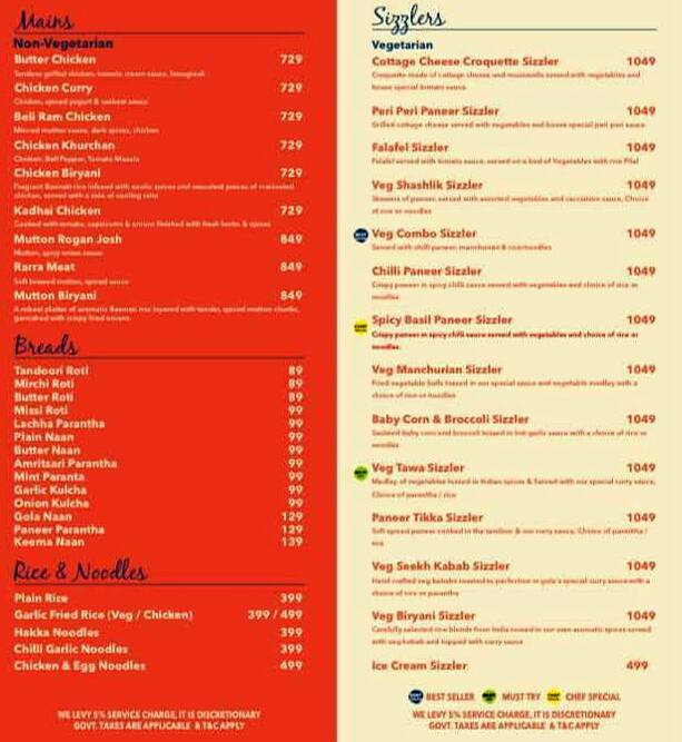 Menu of Gola Sizzlers - Naresh Gola Group, Indirapuram, Ghaziabad