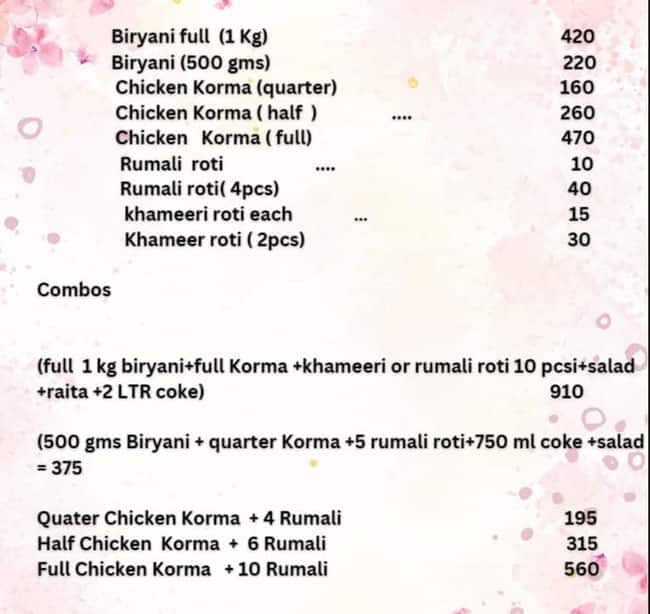 Menu of Arslan Biryani, Preet Vihar, New Delhi
