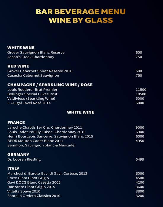 Menu of The Connaught Bar - Radisson Blu Marina, Connaught Place, New Delhi