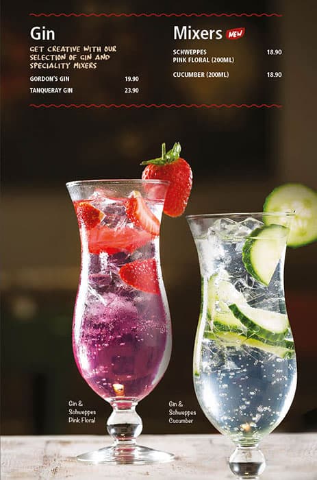 Menu at Panarottis Pizza Pasta, South Africa