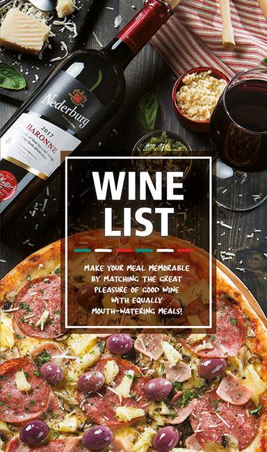 Speisekarte von Panarottis Pizza Pasta, Südafrika