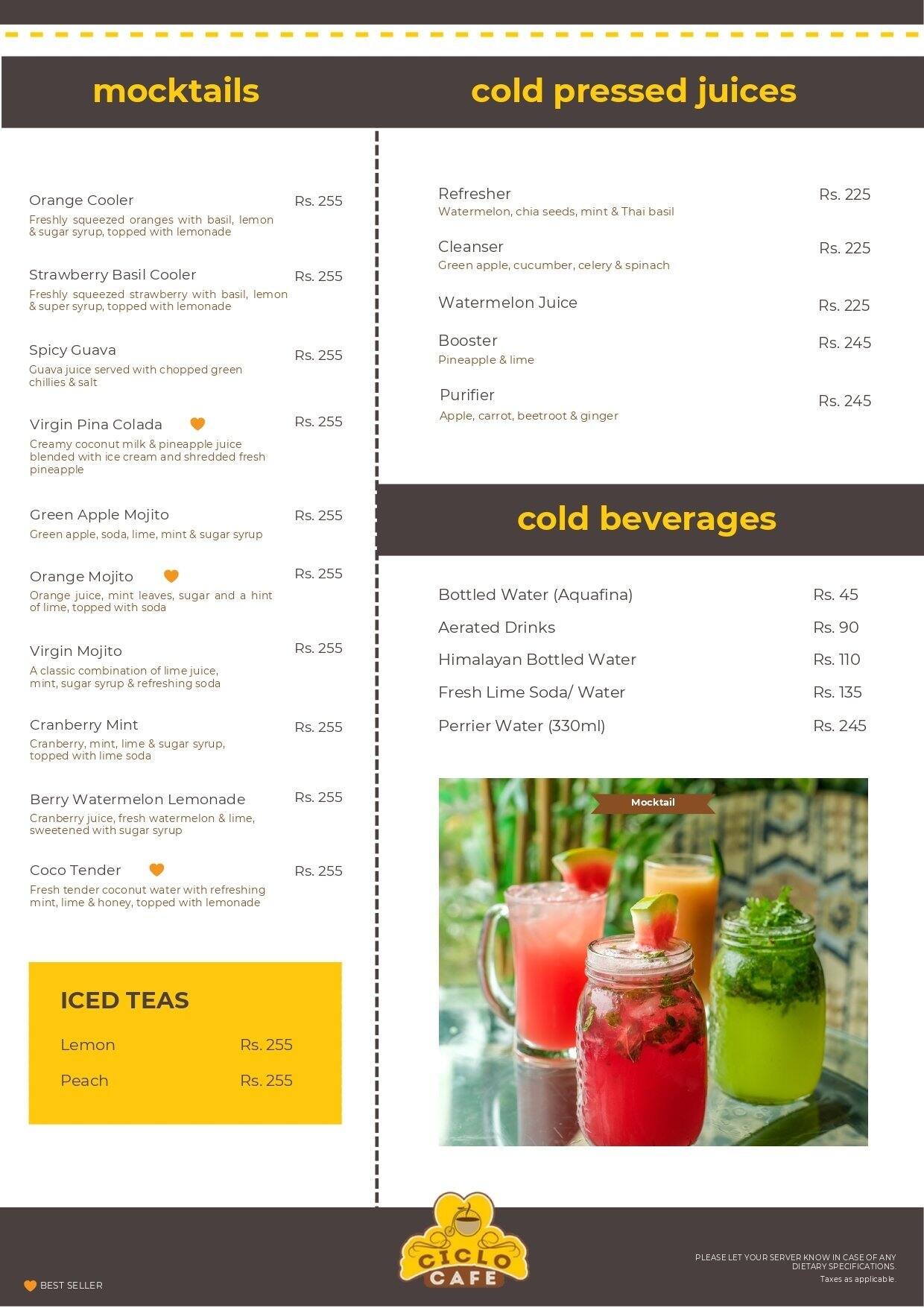 Menu of Ciclo Cafe, Kotturpuram, Chennai