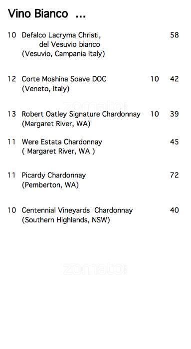 Menu at Cala Luna restaurant, Mosman