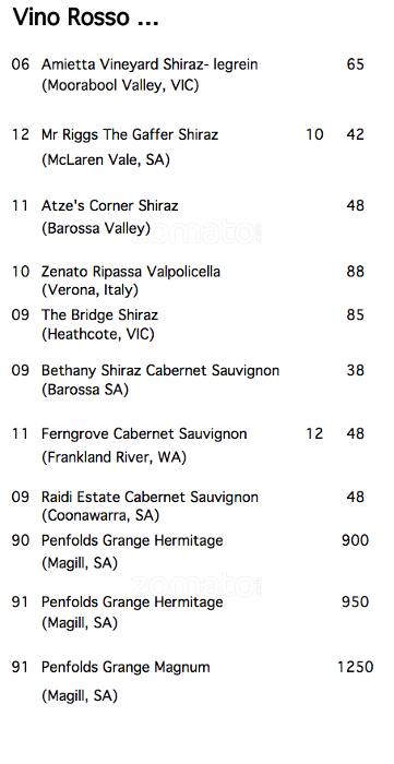 Menu at Cala Luna restaurant, Mosman