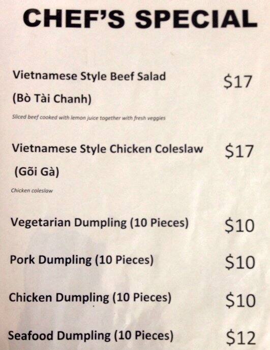 Menu at Thanh Dat Restaurant, Springvale