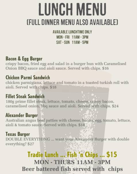 Menu at The Alexander Bar & Bistro, Ballajura