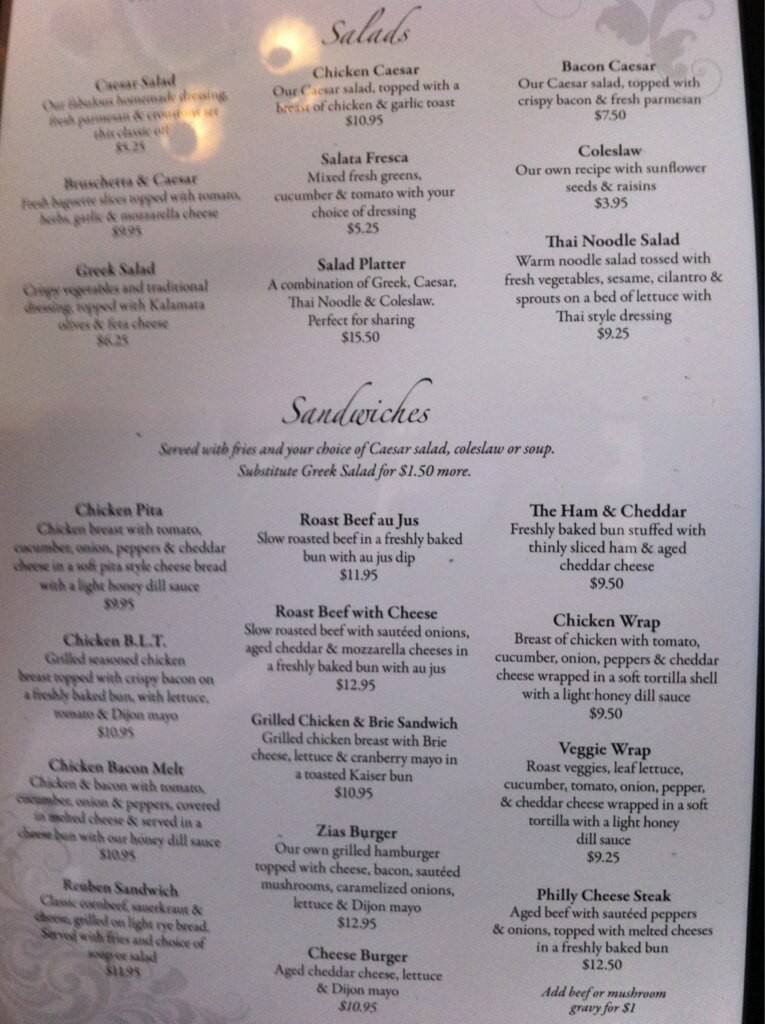 Menu at Zias Stonehouse Restaurant, Summerland