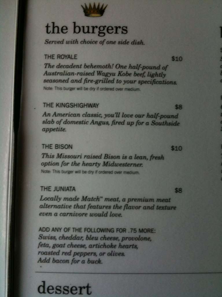 Menu at The Royale Food & Spirits pub & bar, St. Louis