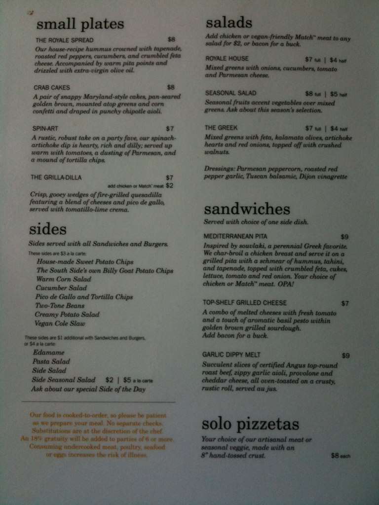 Menu at The Royale Food & Spirits pub & bar, St. Louis