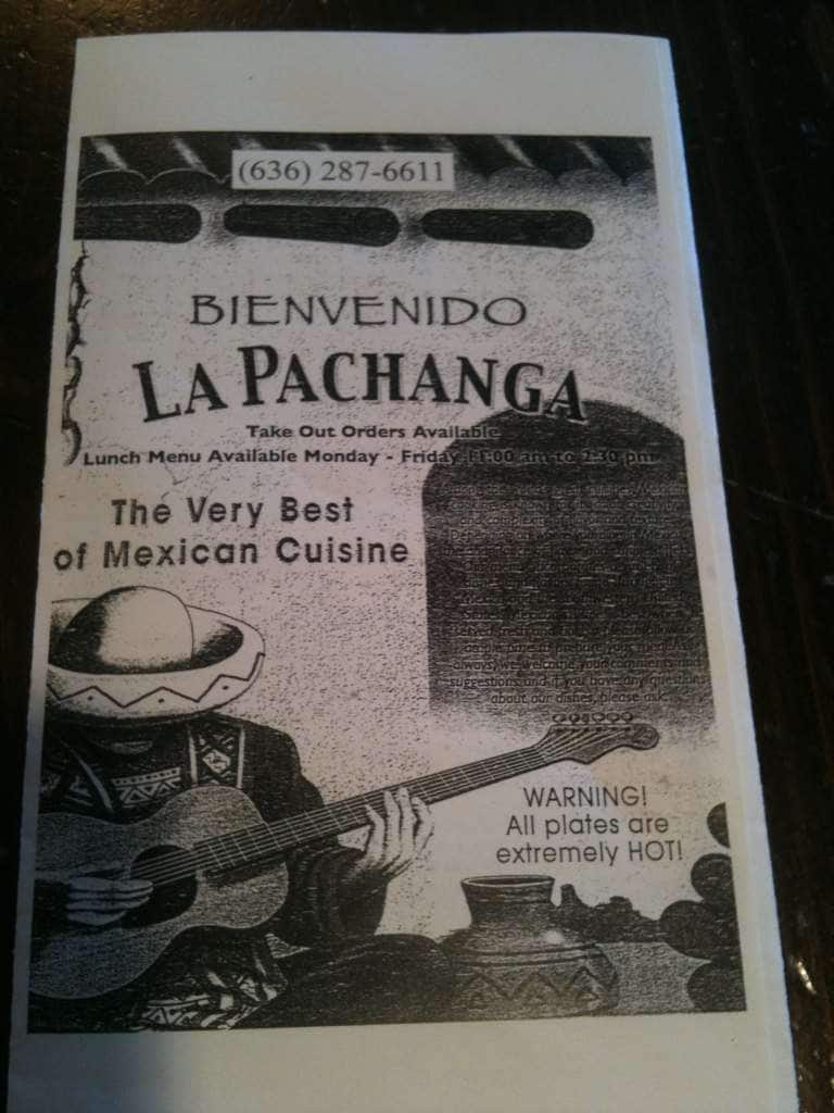Menu at La Pachanga restaurant, Crystal City, 203 N Truman Blvd