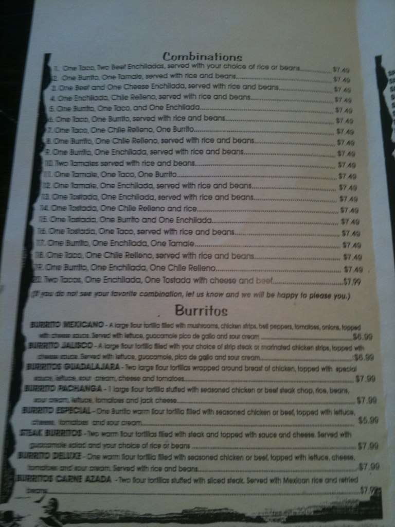 Menu at La Pachanga restaurant, Crystal City, 203 N Truman Blvd