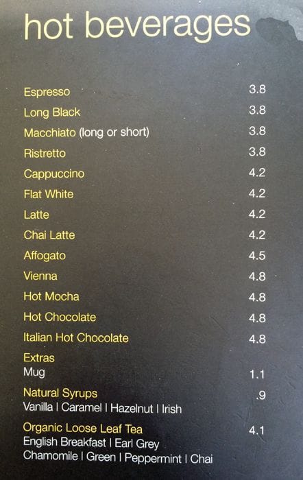 Menu at First Avenue cafe, Main Beach, Marina Mirage