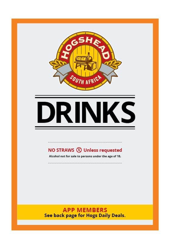 Speisekarte von Hogshead pub & Bar, Pretoria