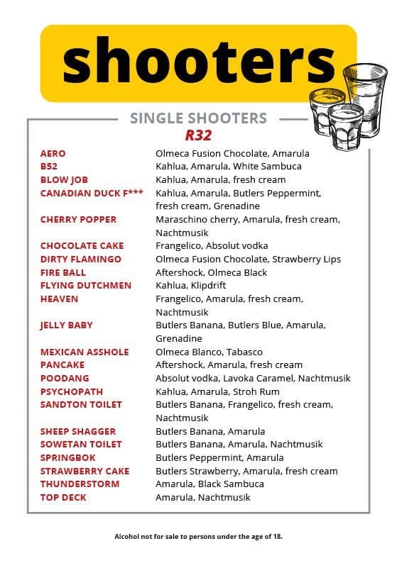 Menu at Hogshead pub & bar, Pretoria