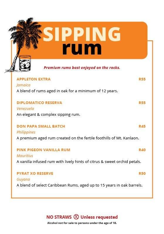 Menu au Hogshead pub et bar, Pretoria